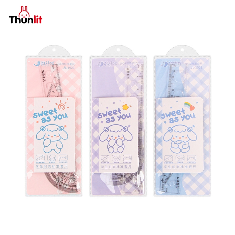 Thunlit Ruler Set 4PCs Cute Cartoon Transparent Student 20cm Ruler Set ...