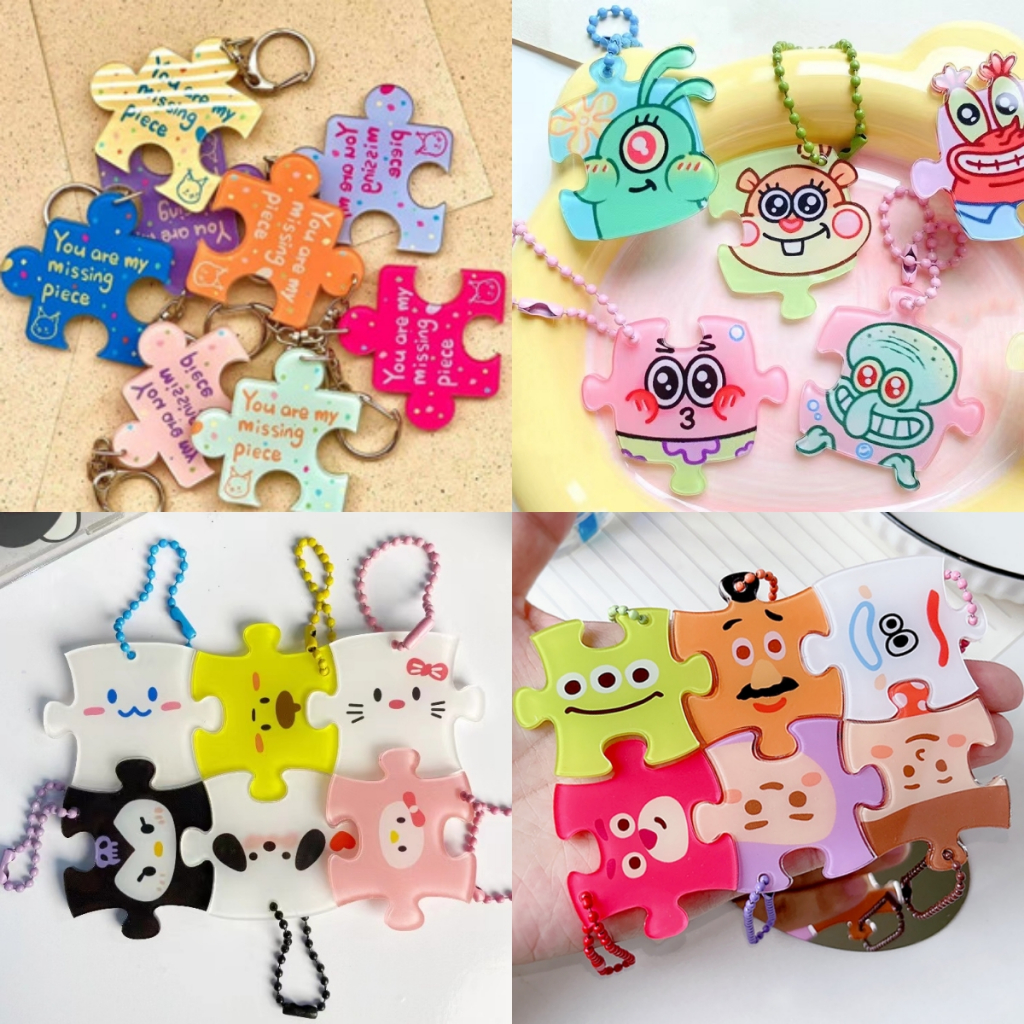 Acrylic puzzle text keychain schoolbag acrylic keychain pendant couple ...