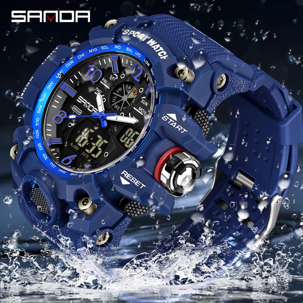 SANDA Brand Fashion Sports Military Men's Watches Waterproof Men Dual ...