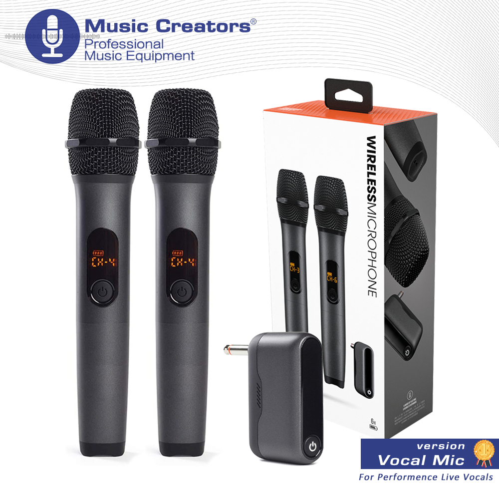 Wireless 2 Microphone System, High Vocal Quality, Rechargeable UHF Dual ...