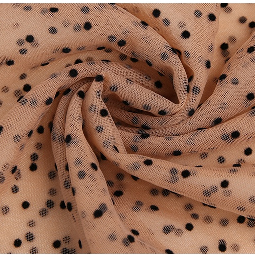 Flocking knitted mesh nylon fabric Black and White Polka Dot Mesh ...