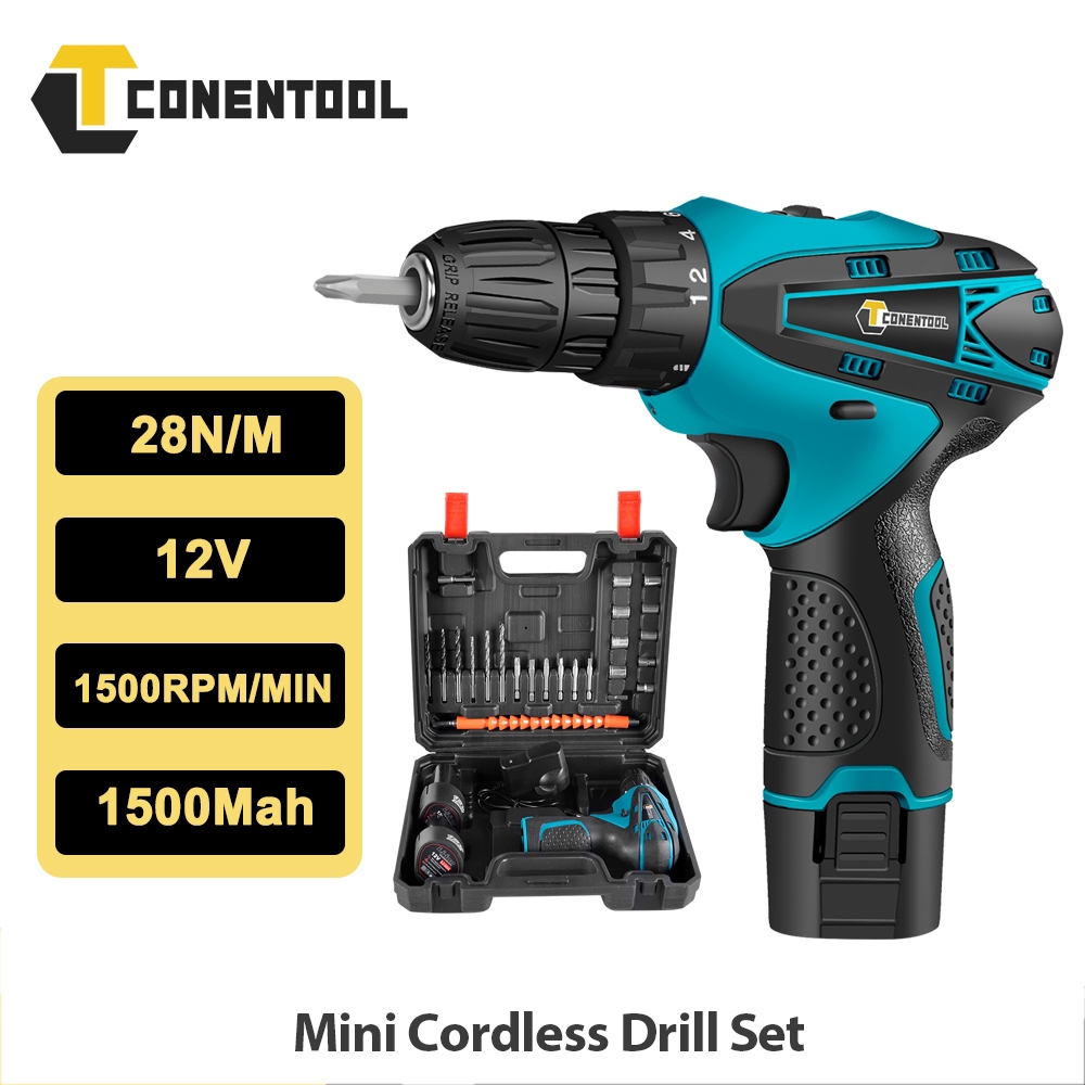 Conentool 12V 388VF Li-on Battery Hand Drill Cordless Set Car Cordless ...
