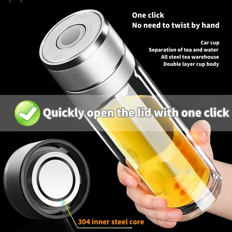 [One-Button Open Lid] Press Lid Car Glass Tea Cup Men Women Portable ...
