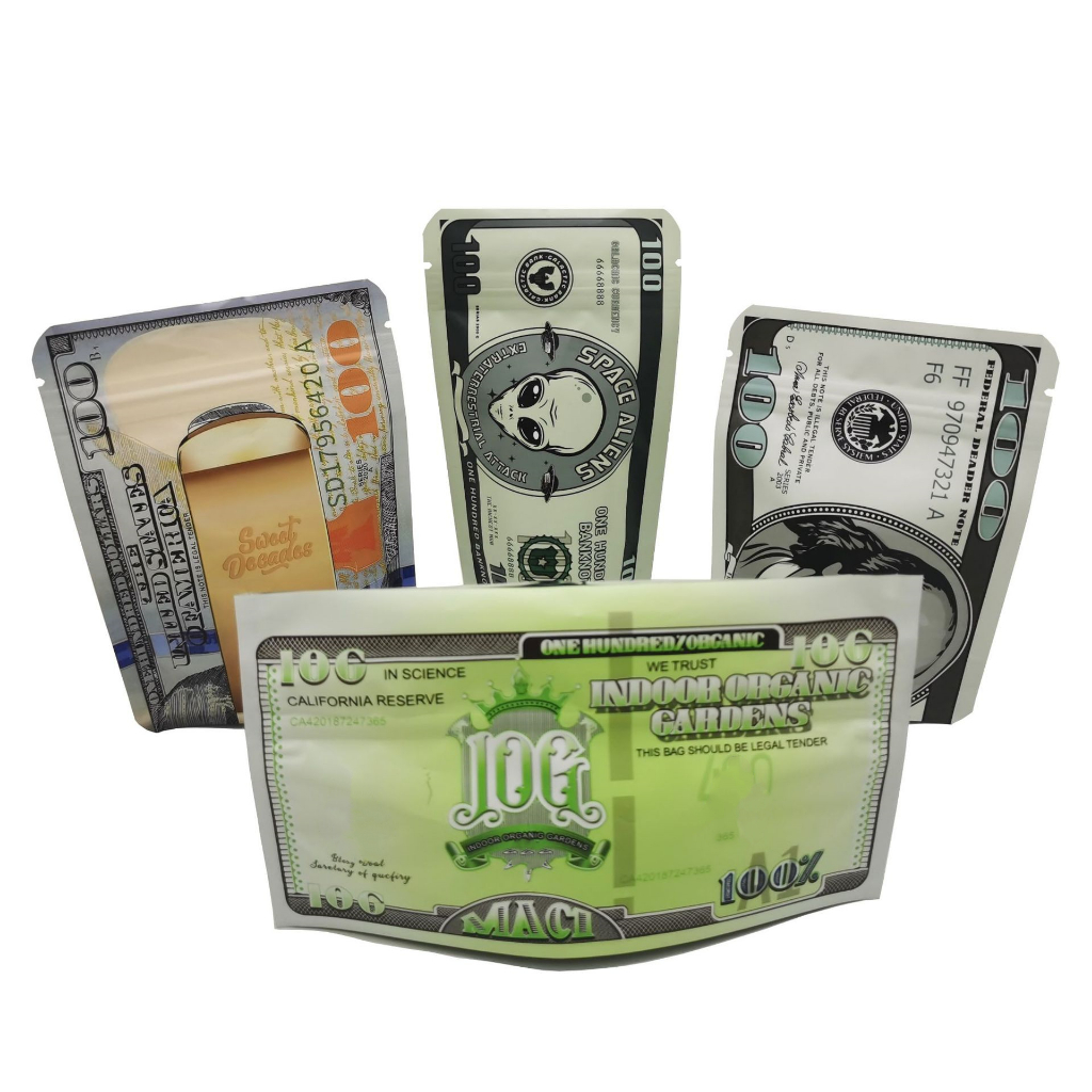 100 Pack Plastic Bag Money Euro Bills Dollars Design Aluminum Foil ...