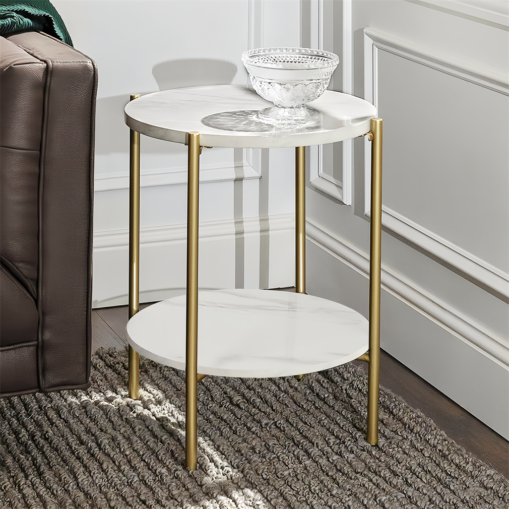 Faux Marble Sofa Side Coffee Table Double Tiers Round Nesting Table for ...