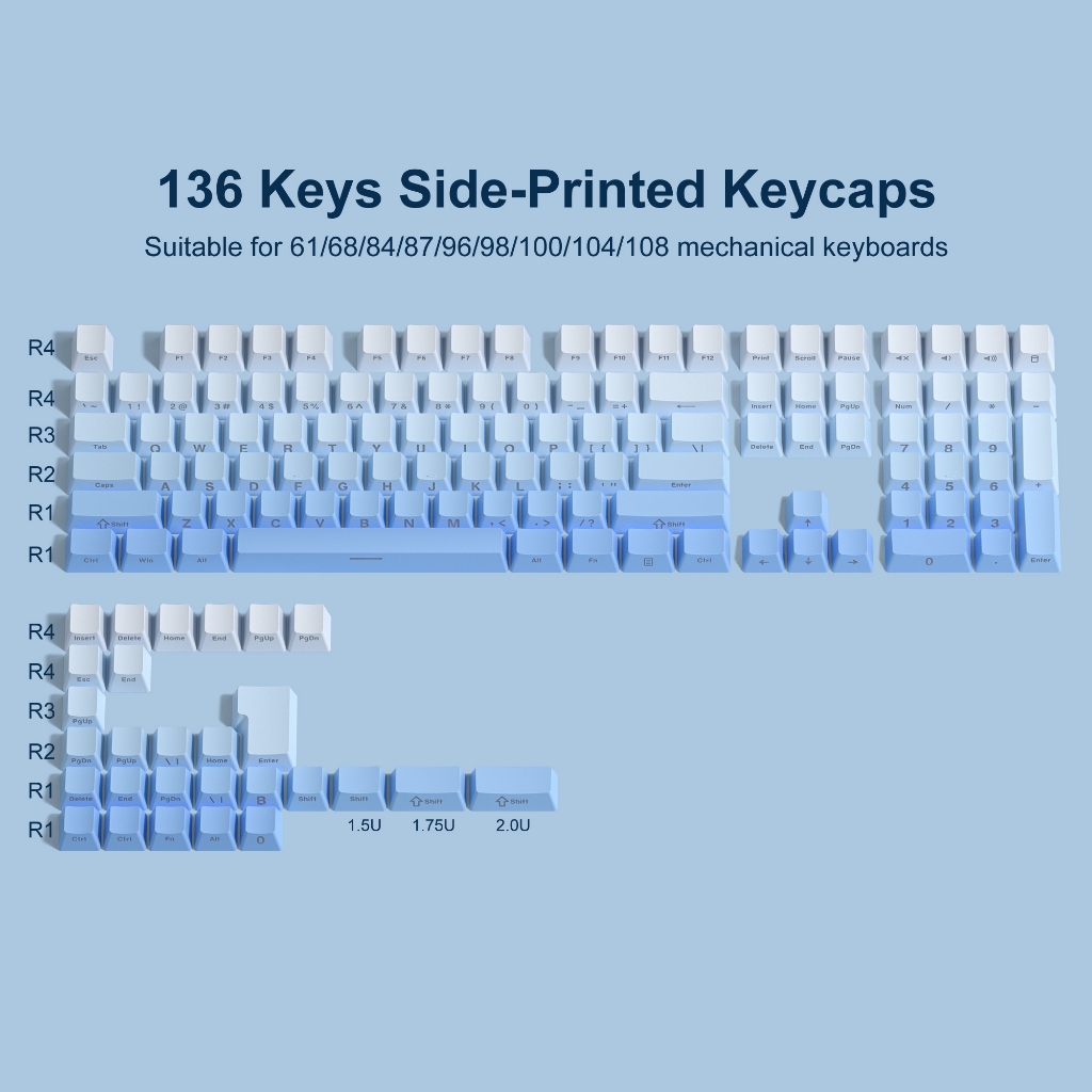 WOMIER Side Printed Keycaps 136 Keys Shine-through Double Shot PBT Key ...