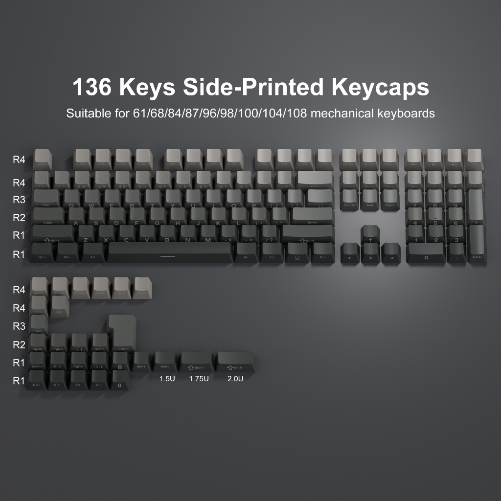 WOMIER Side Printed Keycaps 136 Keys Shine-through Double Shot PBT Key ...