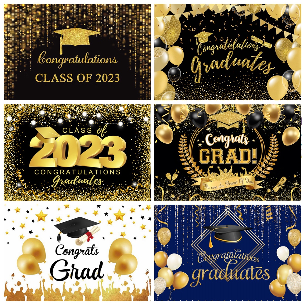 Graduation Party Backdrop Class of 2024 Black and Golden Glitter Bokeh ...