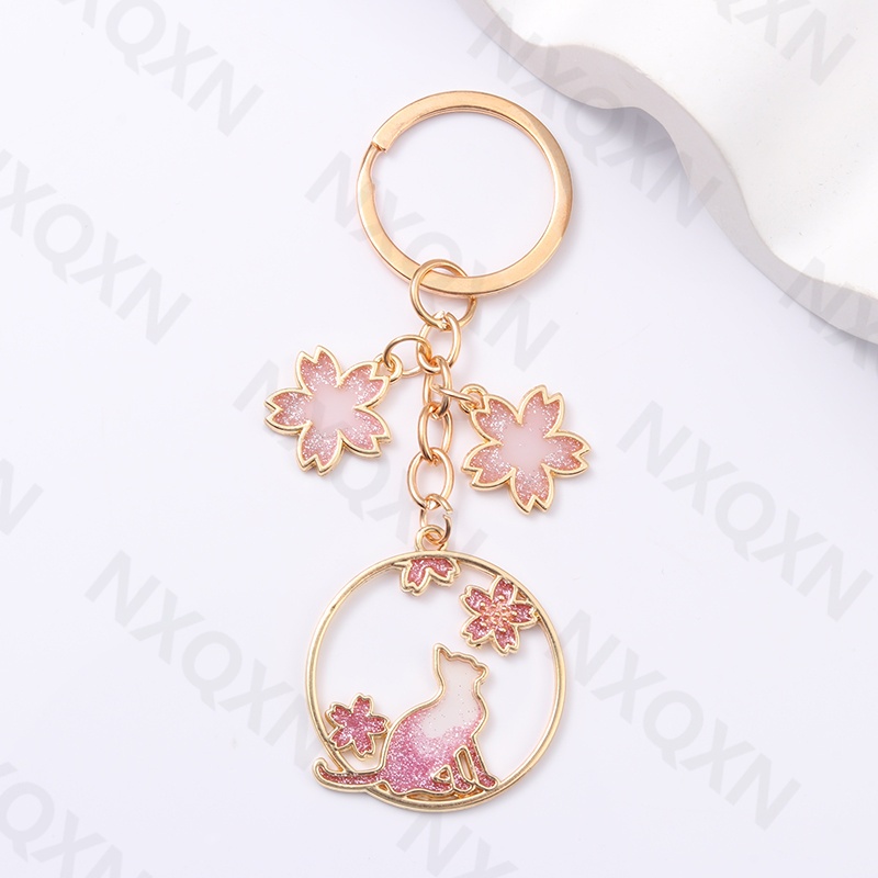 Pink Cat Cherry Flower Keychain Plant Animals Key Ring For Women Men ...