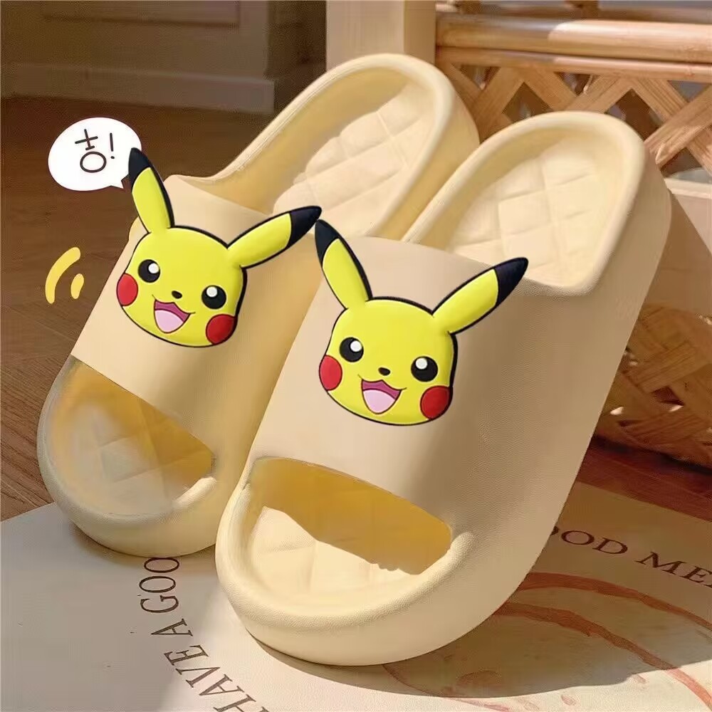Pikachu Cartoon Slippers Couple Thickness EVA Kawaii Super Cute Home ...