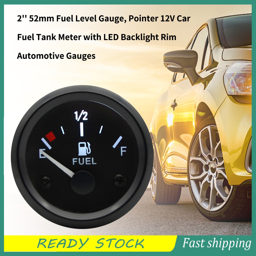 🔥2'' 52mm Fuel Level Gauge Car Meter White LED Light Black Rim ...