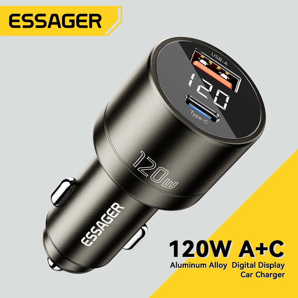 Essager 120w Car Charger Usb Type C Dual Port Fast Charg For 12V-24V ...