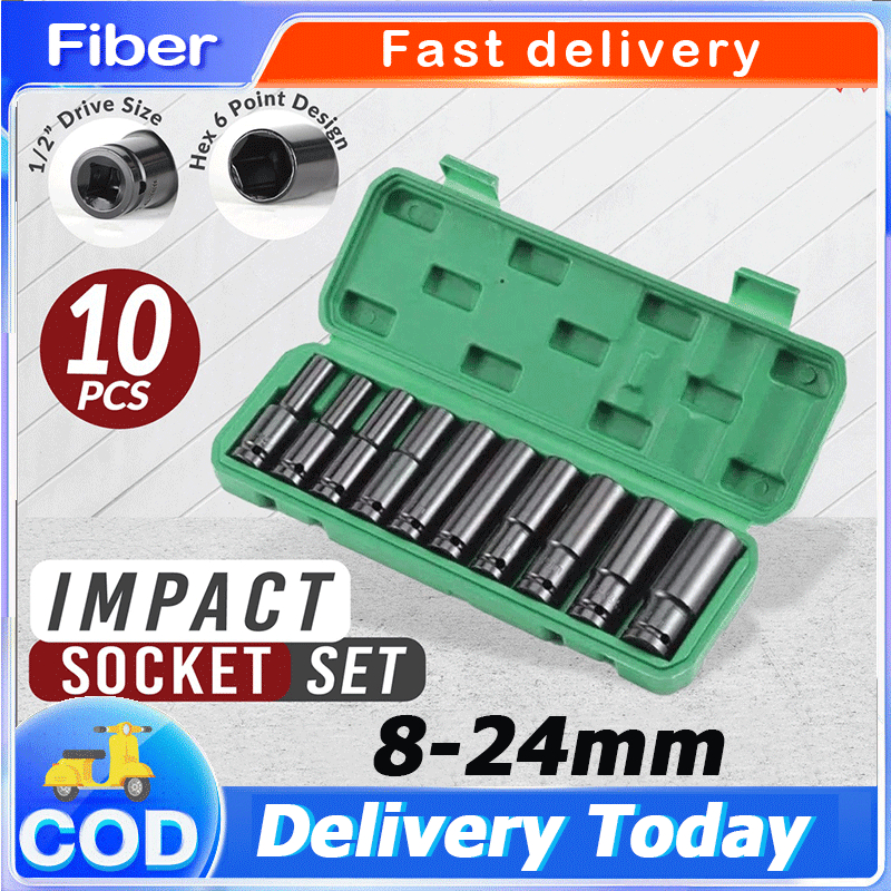 【ready stock】Impact Socket Set 10PCS 1/2 Inch Long Impact Socket Set ...