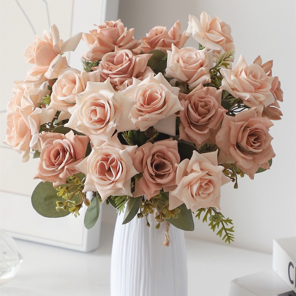 1 Bouquet 30cm Length Artificial Autumn Roses 7 Heads Flowers For ...