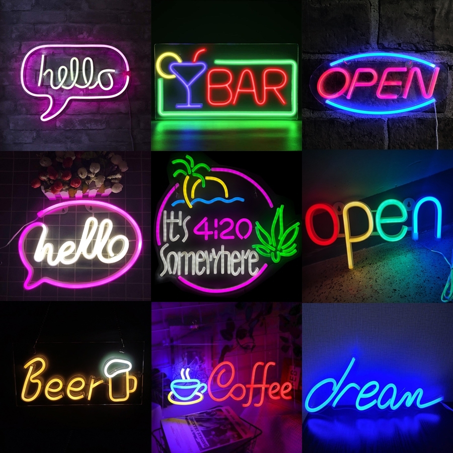 LED Coffee Sign BAR Light OPEN Neon Sign Wall Hanging Billboard For ...