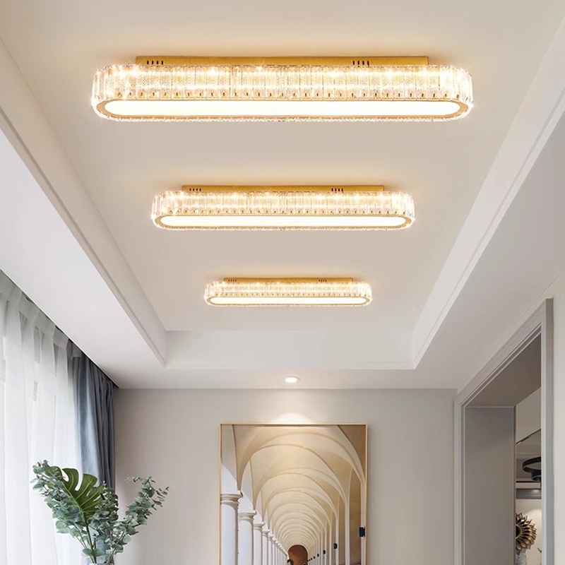 Crystal Led Ceiling Light Long Strip Gold Stainless Steel Ceiling ...