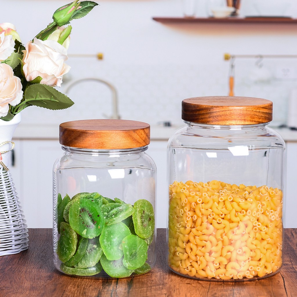 Unbreakable & Dishwasher Safe Plastic Apothecary Jar with Wooden ...