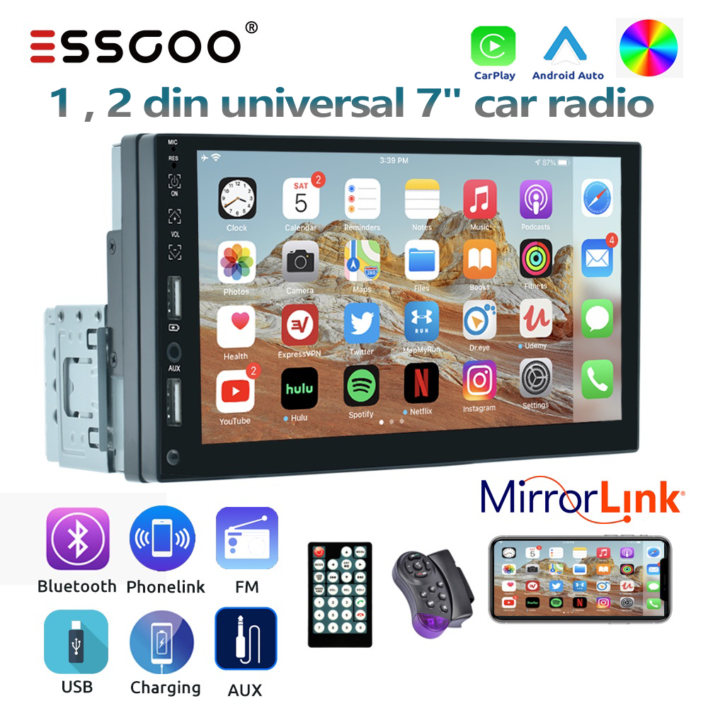 ESSGOO 1Din/2Din Universal Car Player 7 Inch Touch Screen Mirror Link Multimedia MP5 Video ...