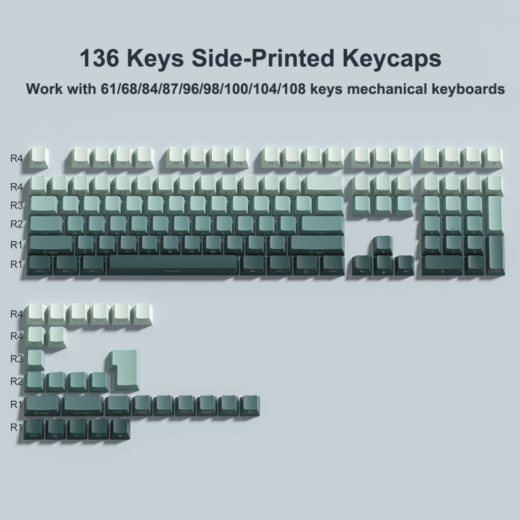 WOMIER Side Printed Keycaps 136 Keys Shine-through Double Shot PBT Key ...