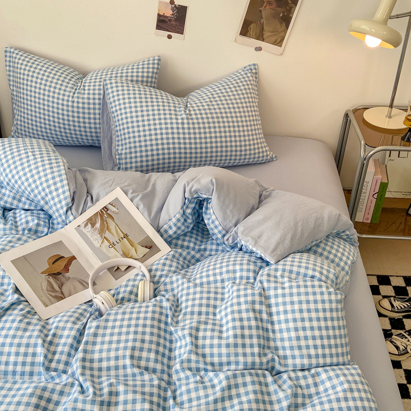 DANSUNREVE high quality Japanese grid Bedding Set sarung cadar Simple ...