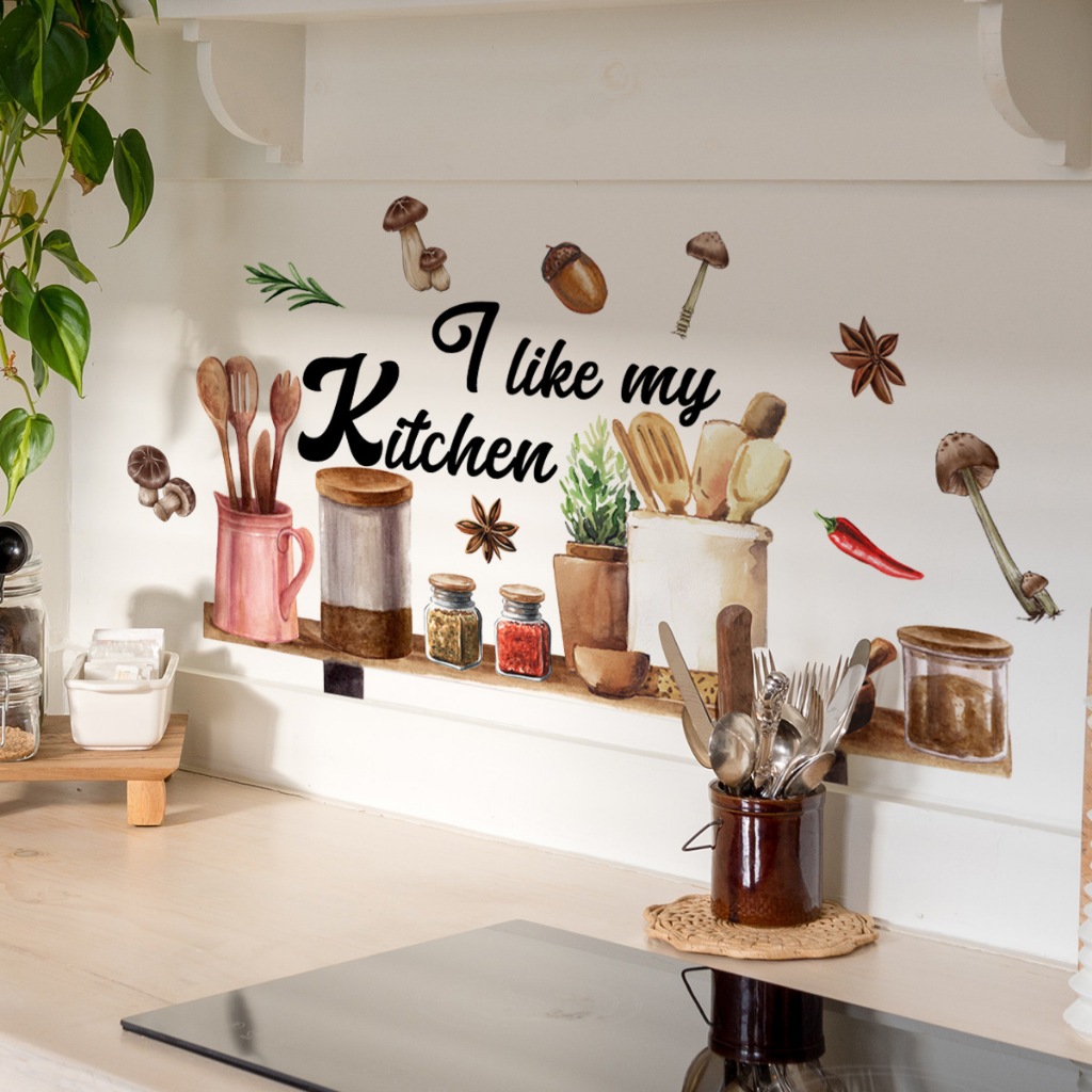 English Kitchen Plant Pot Wall Stickers Kitchen Home Decoration ...