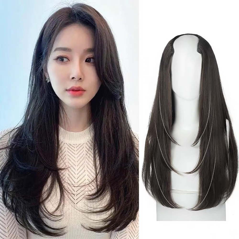 55cm Natural Straight Invisible Seamless U-shape Clip Wig Fluffy One ...