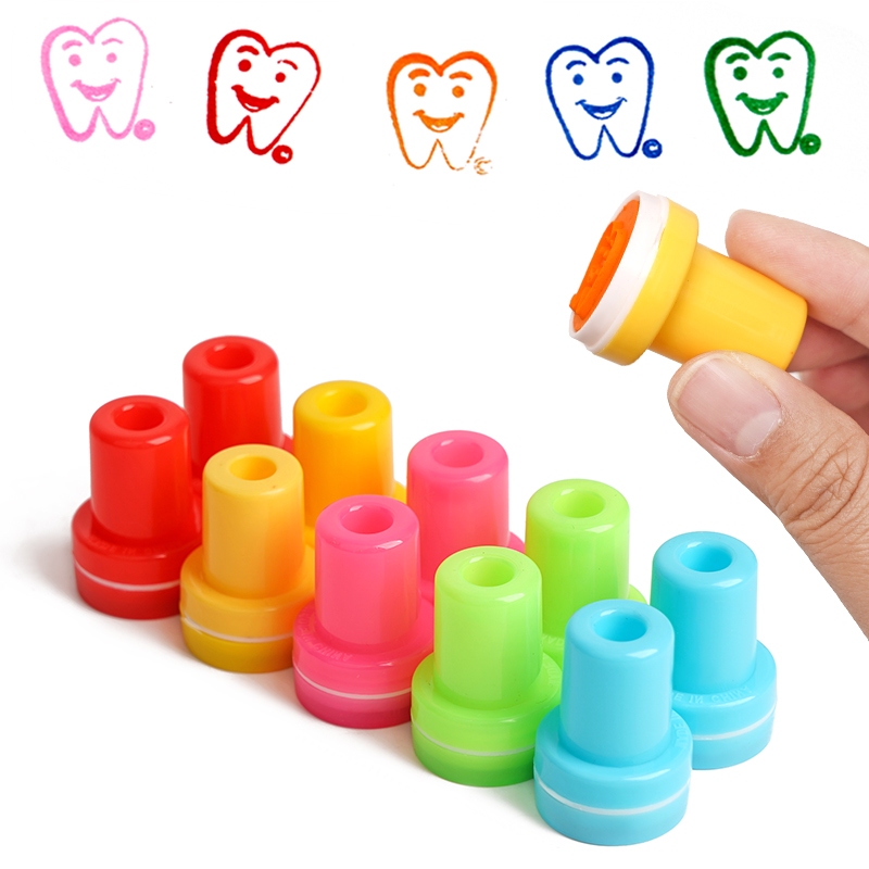 10Pcs Tooth Shape Stamps Cartoon Smiley Face Teeth Stamp Sticker Kids ...