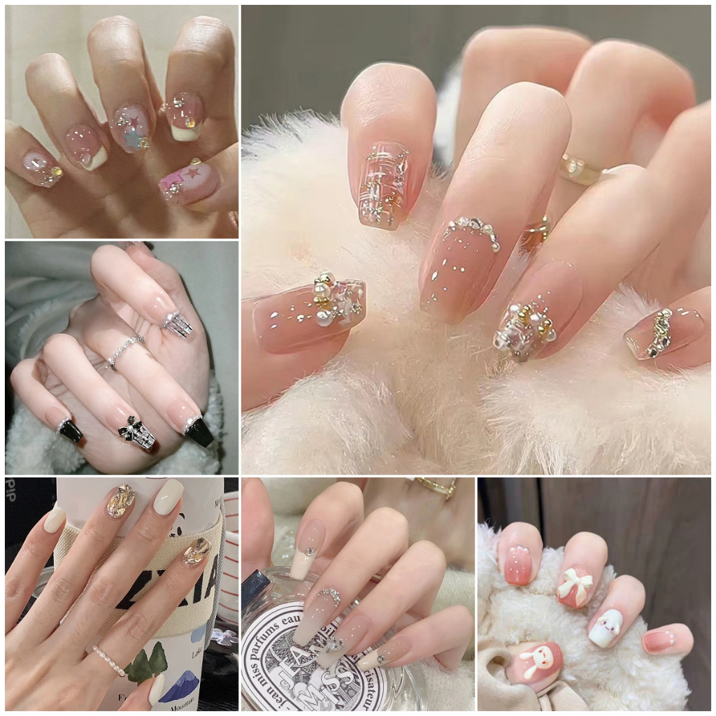 【24pcs】3D Rhinestone Fake Nails, Fake Nails with Personalized Stone ...