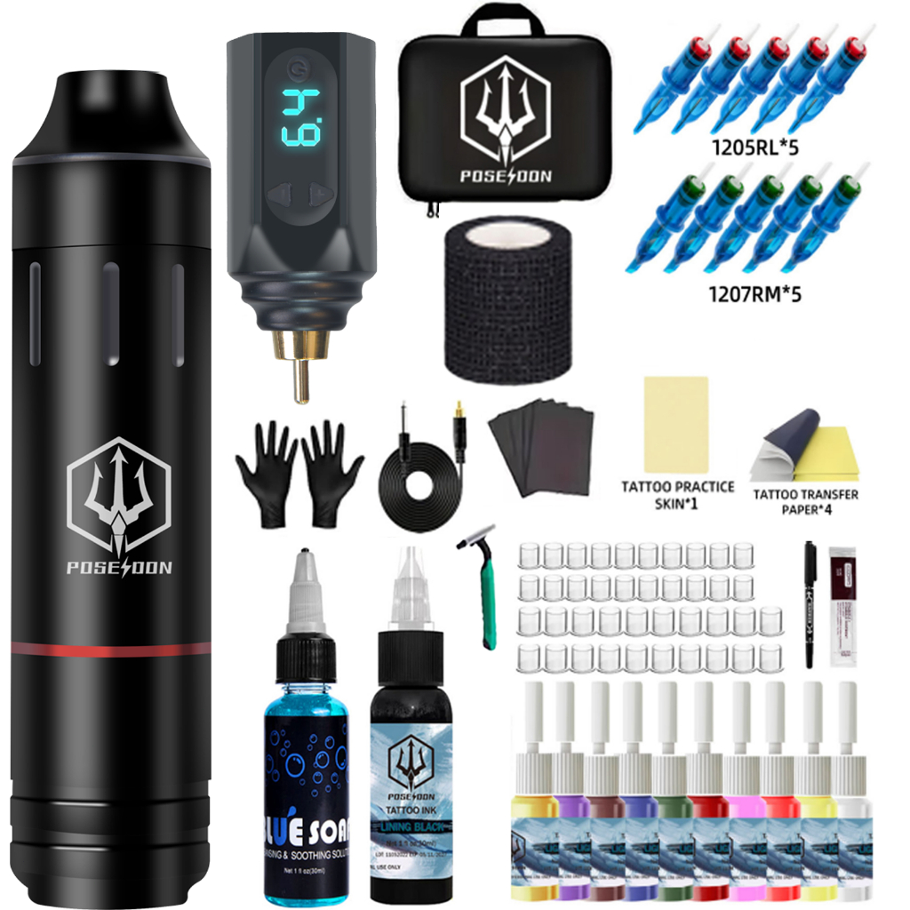 POSEIDON Tattoo Machine Set Tattoo Pen Kit Wireless Tattoo Machine with ...