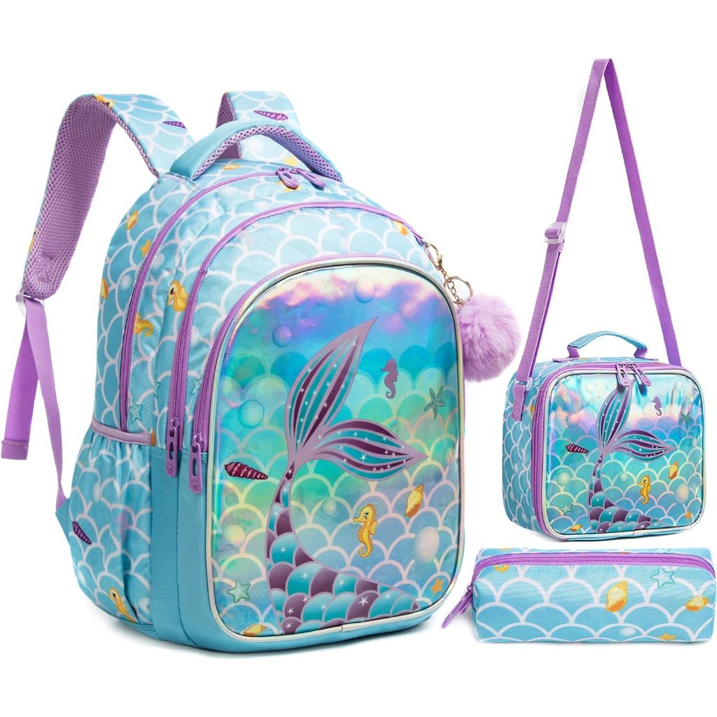 3 Pack Mermaid Backpack, Backpack Set for Girls, 17 Inch Backpack with ...