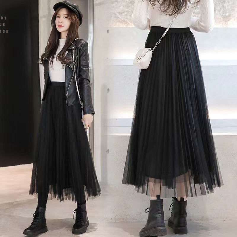 [65-85CM] 3 Layers Tulle Maxi Skirts Women Elastic High Waist Long ...