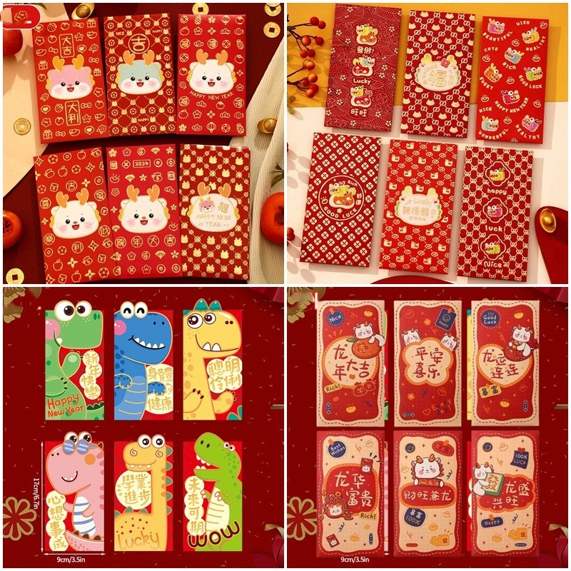 6pcs Cute Cartoon Red Envelope Spring Festival Blessing Angpao New Year ...