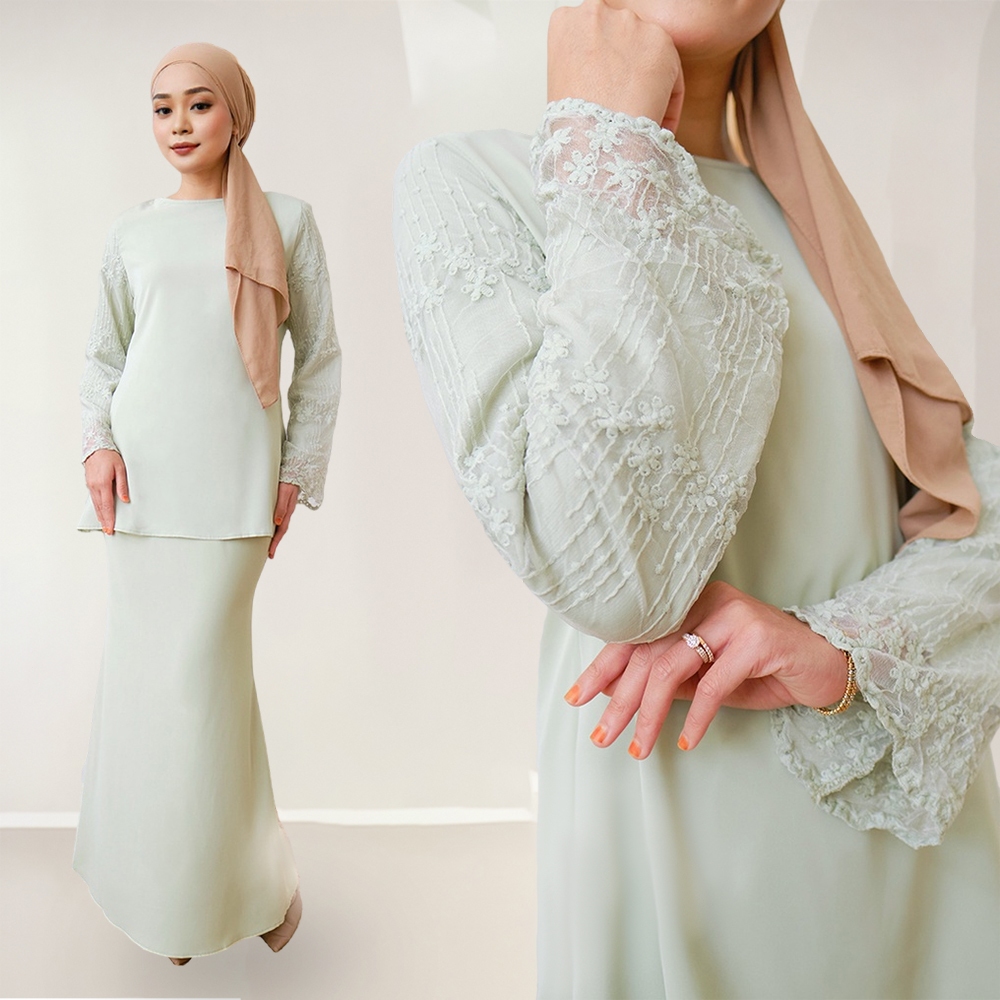 Yeleedon Kathlyn Baju Kurung Moden NIKAH TUNANG LACE Baju Raya 2025 muslimah Lilac kurung PASTEL ...