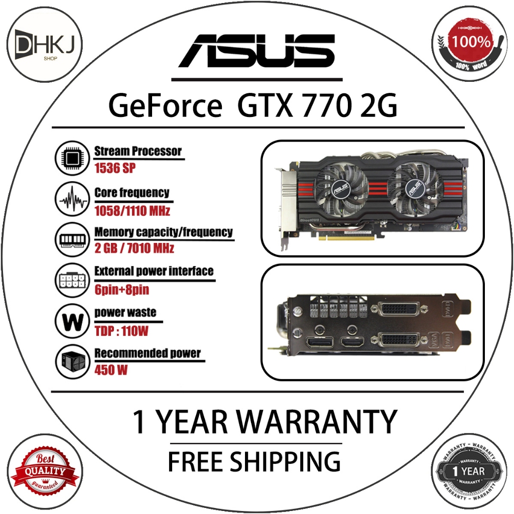 USED ASUS GTX 770 2GB DDR5 desktop computer independent game graphics ...