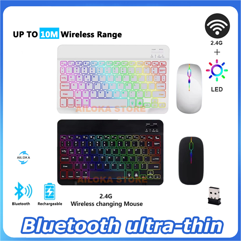 7/10 inch RGB Backlit Wireless Bluetooth Tablet Keyboard Wireless Mouse ...