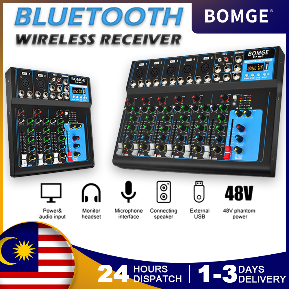 BOMGE F7 Bluetooth Portable Audio Mixer w/USB DJ Sound Mixing Console ...