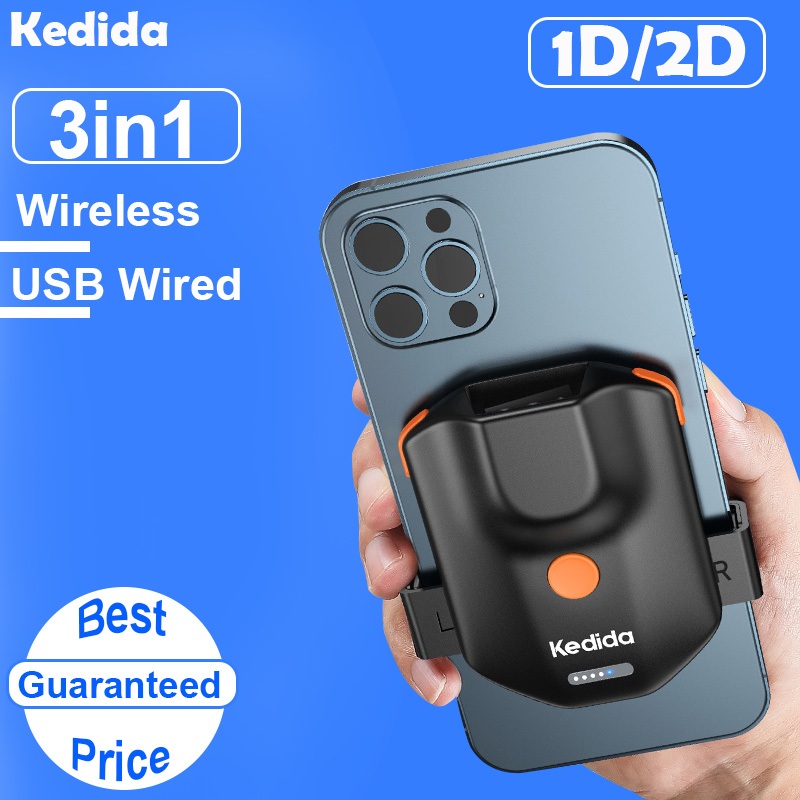 Kedida Back Clip 1D / 2D Via Bluetooth Barcode Scanner Wireless 3in1 ...
