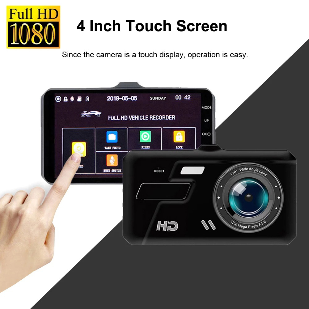 Car recorder Rear view mirror HD 1080P 4 Inch Dual lens car monitoring ...