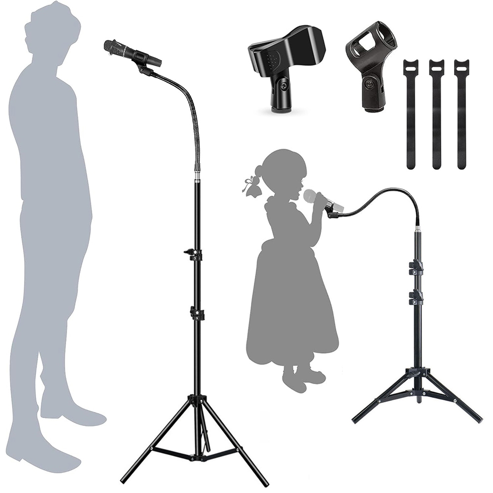 Microphone Stand,Metal Height Adjustable＆360°Gooseneck Boom Arm Mic ...