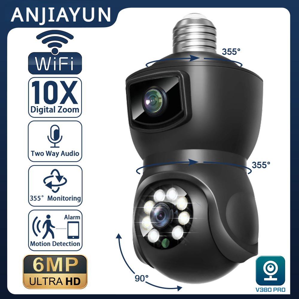 6MP Dual Lens E27 Bulb WiFi PTZ Camera Dual Screen Auto Tracking Indoor 4MP Security ...