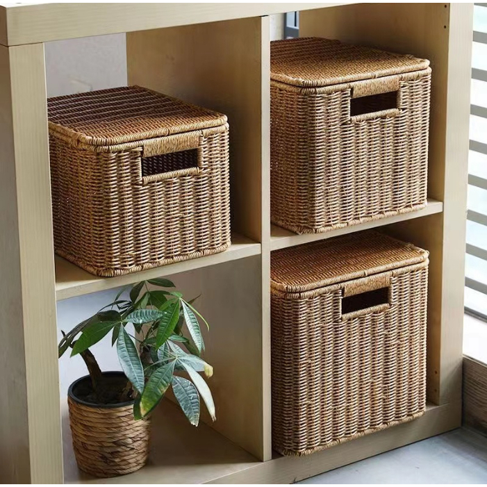 Handmade Rattan Basket Wicker Laundry Basket with Lid Portable Bakul ...