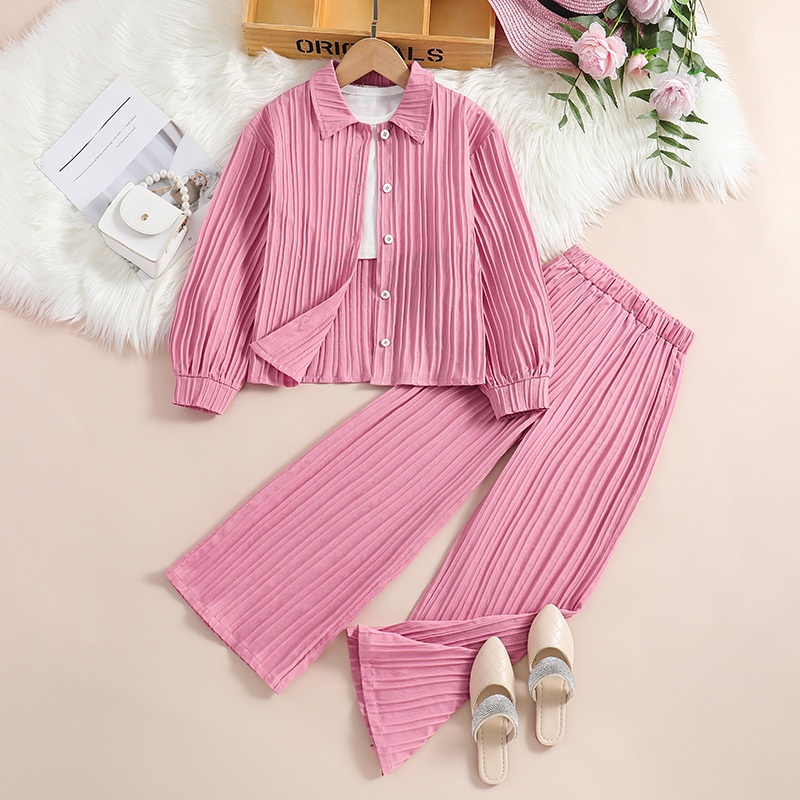 SIYYIS Kids Sets For Girls 8-12 Years Pink Button-down Blouse & Pants 2 ...