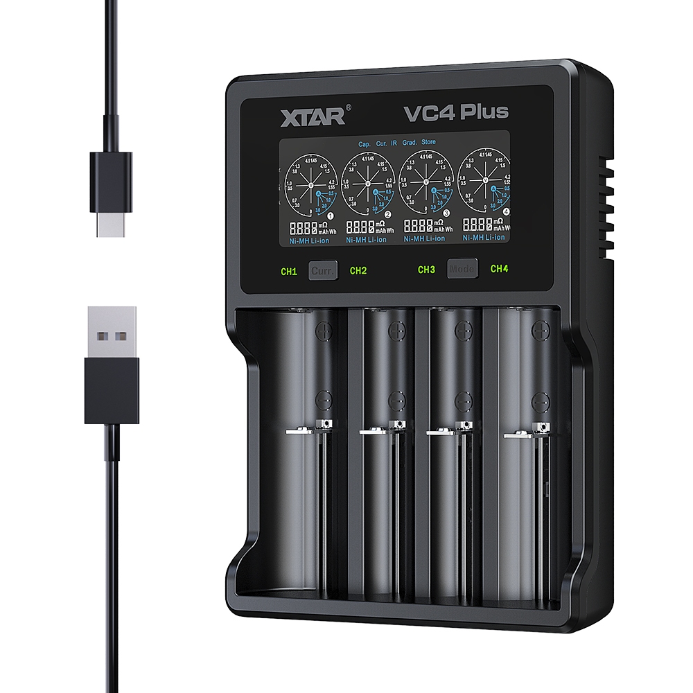 Universal Smart 4 Bay Battery Charger XTAR VC4 PLUS Type C LCD 18650 Battery Charger for 3.7V 3 ...