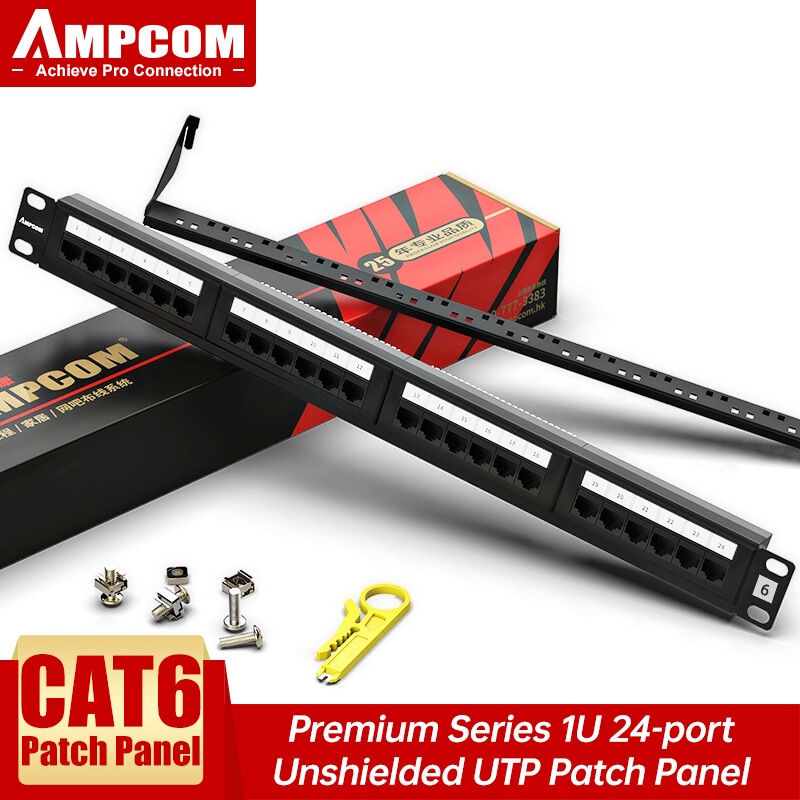 AMPCOM Patch Panel CAT5E/CAT6 24 Port/48 Port Rack Mount 1/2U RJ45 ...