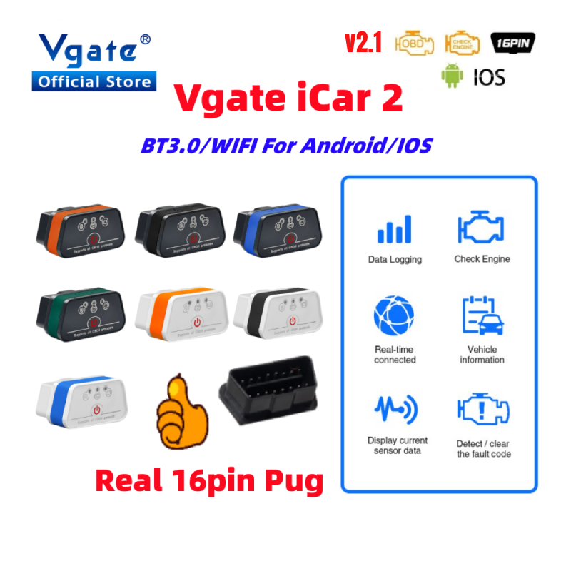 Vgate iCar2 OBD2 Car Scanner V2.1 ELM327 WIFI Bluetooth Auto Diagnostic Code Reader obd 2 ELM ...