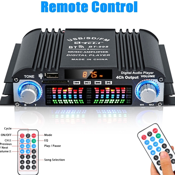 Bluetooth Amplifier HiFi 4 Channel Digital Audio Sound Amplifier FM ...