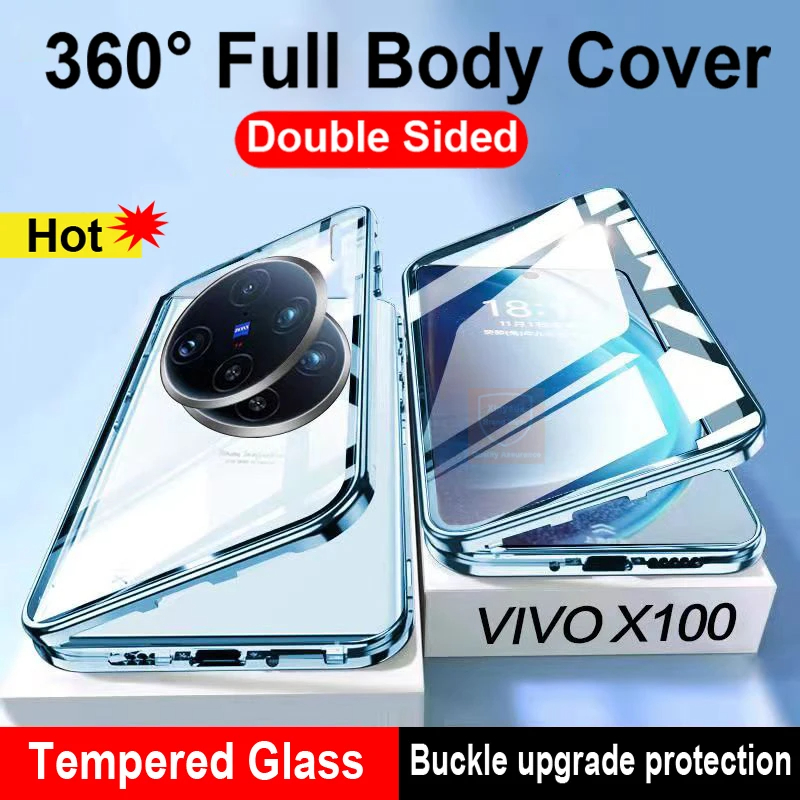 Vivo X90 X100 Pro X100Pro Double Sided Glass Flip Phone Case Magnetic Magnet Metal Bumper Full ...
