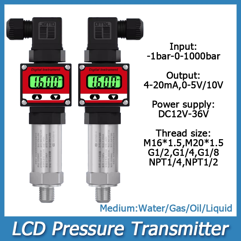 LCD Pressure Sensor -1bar-0-1000bar Water Oil Gas Pressure Sensor 4-20mA Pressure Transmitter ...