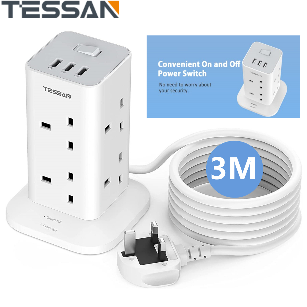 Type C Power Strip Tower 2M Extension Cord with USB Port( 1 USB C ...