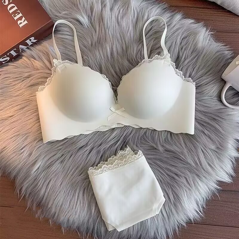 【Bra Set】Thick Sponge Fashion Soft Wire Free Seamless Bra Panties Sets ...